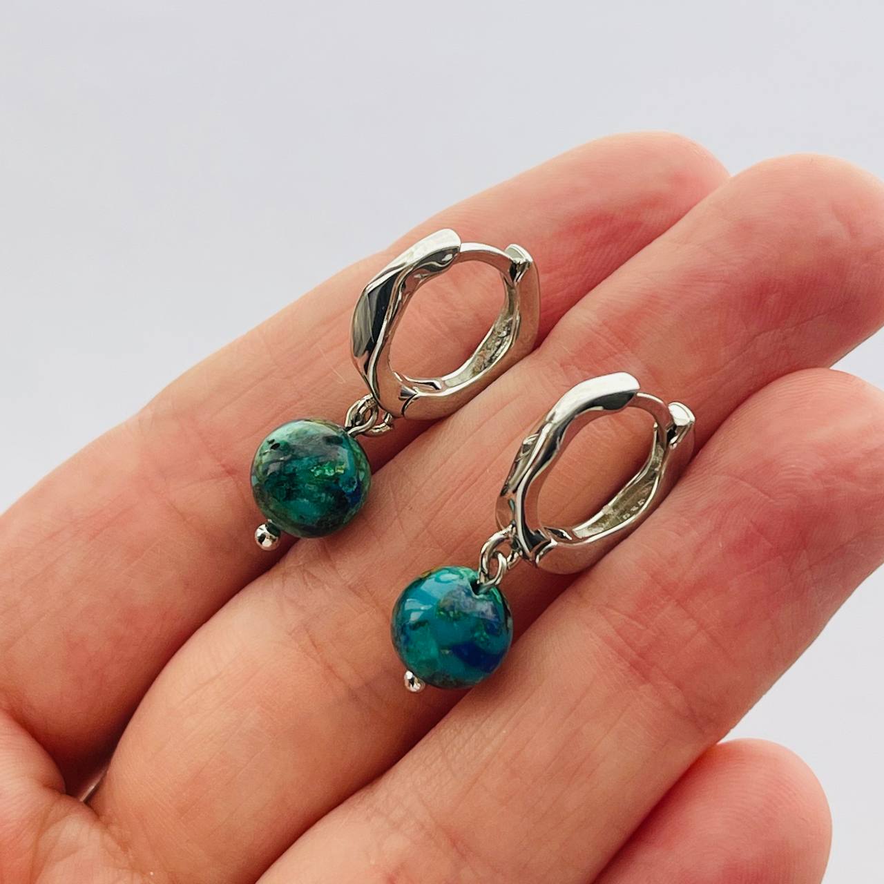 Купить Серьги из Азурита, тип застежки Конго, покрытие замка Родий ...